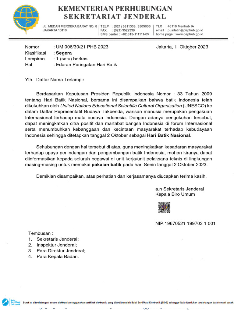 Surat Edaran Peringatan Hari Batik | PDF