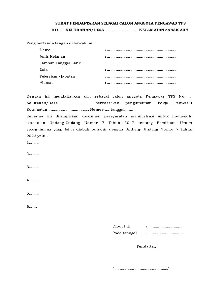 Formulir Pendaftaran PTPS | PDF