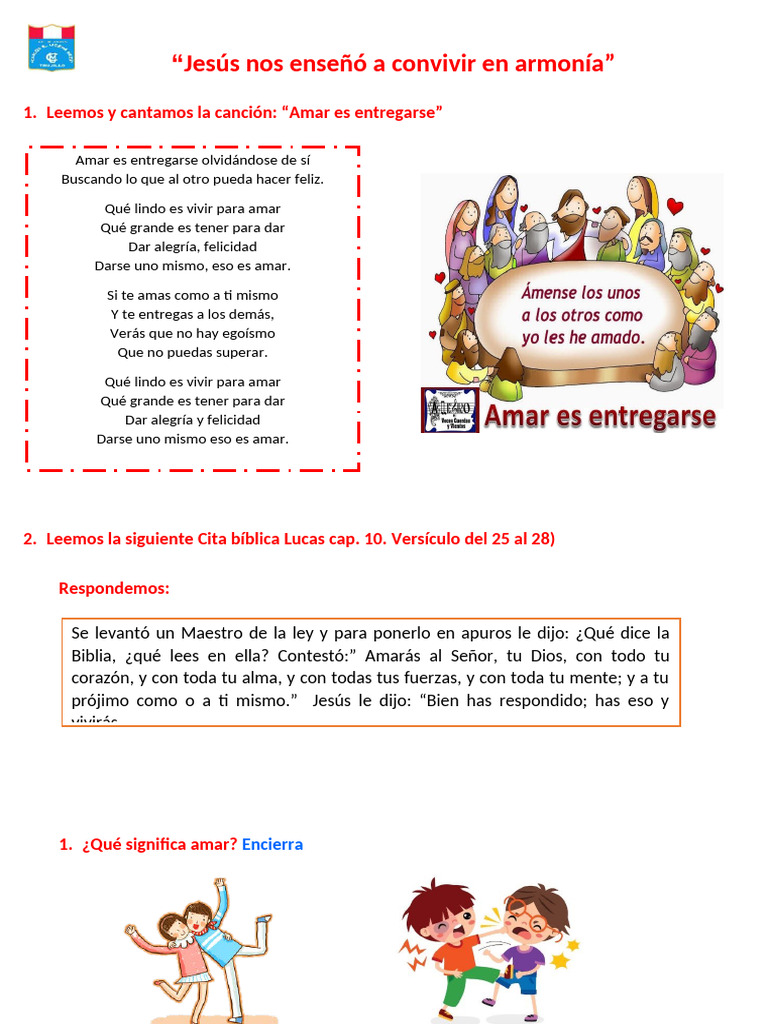Ficha Religion Jesús Nos Enseñó A Convivir en Armonia - 2024 | PDF