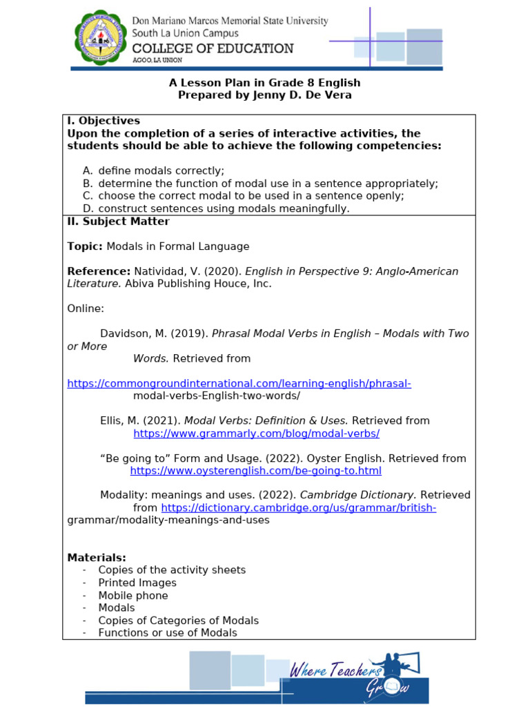 De Vera, Jenny D. - Modals-Lp-Final - Edited | PDF