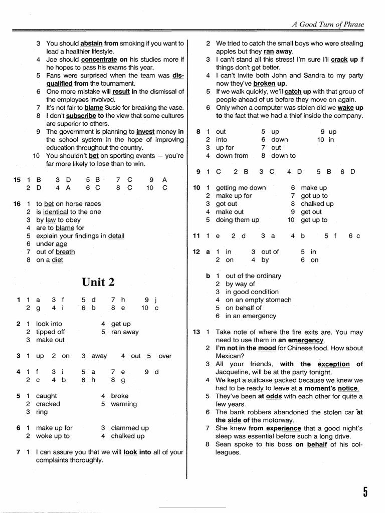 A Good Turn of Phrase Phrasal Verbs Unit2 Key | PDF