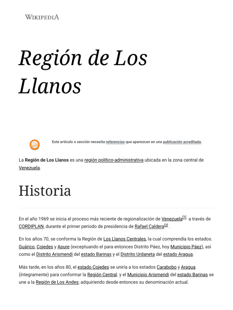 Región de Los Llanos - Wikipedia, La Enciclopedia Libre | PDF
