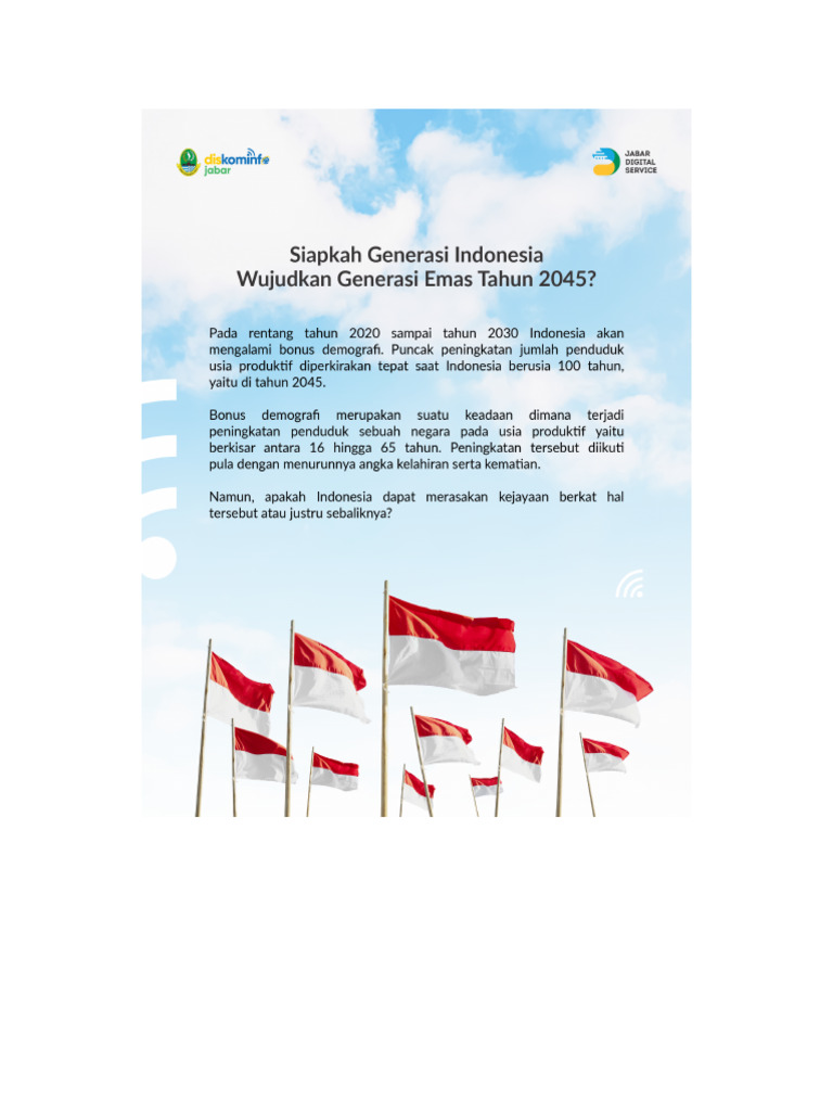 Infografis Indonesia Menghadapi Bonus Demografi, Wujudkan Generasi Emas Tahun 2045 | PDF