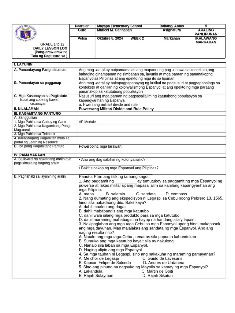 AP Q2 DLL Week 2 Day 2 | PDF
