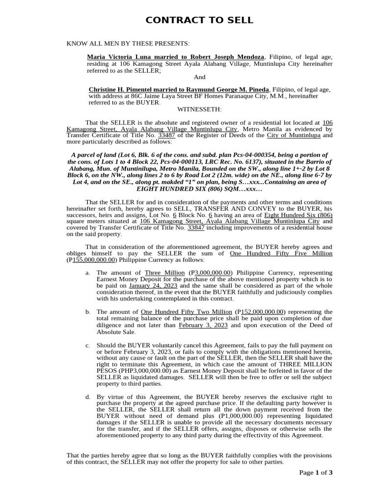 106 Kamagong - CONTRACT TO SELL v1.1 | PDF