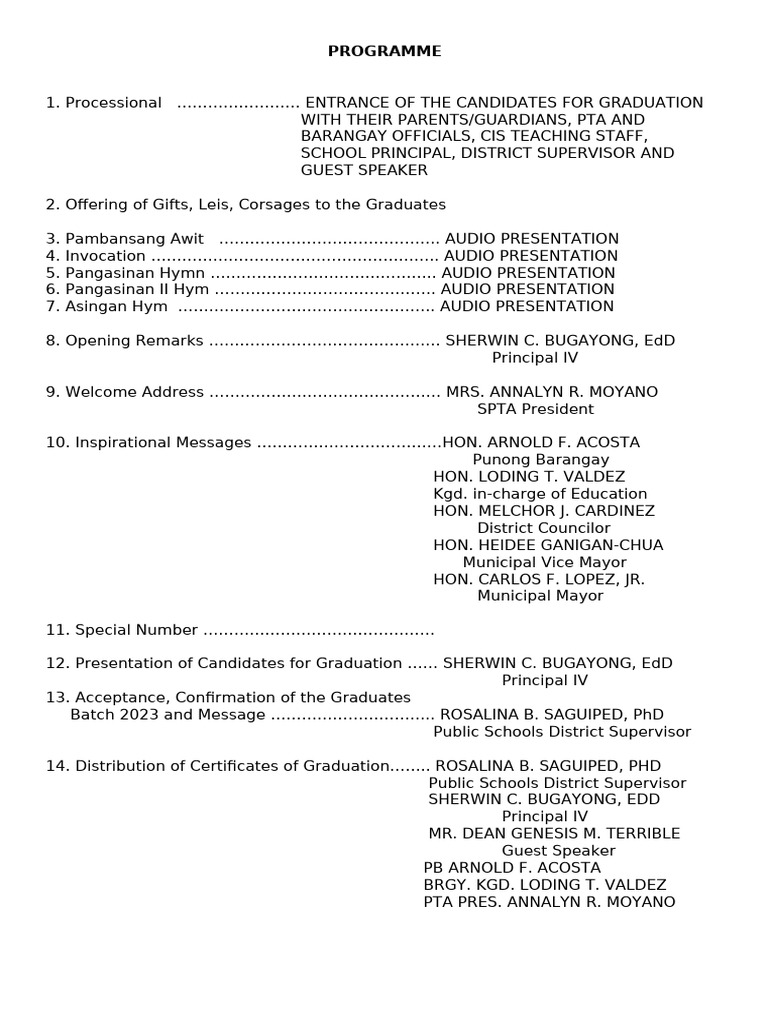 Parts of the Graduation Program | PDF