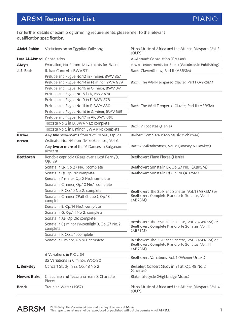 ARSM Repertoire (June 2024 - Piano) PROOF4 (Final) | PDF