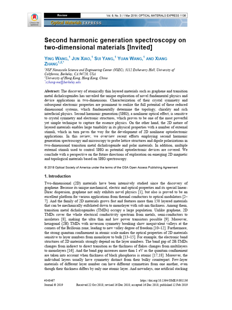 Second Harmonic Generation Spectroscopy On Two-Dimensional Materials | PDF