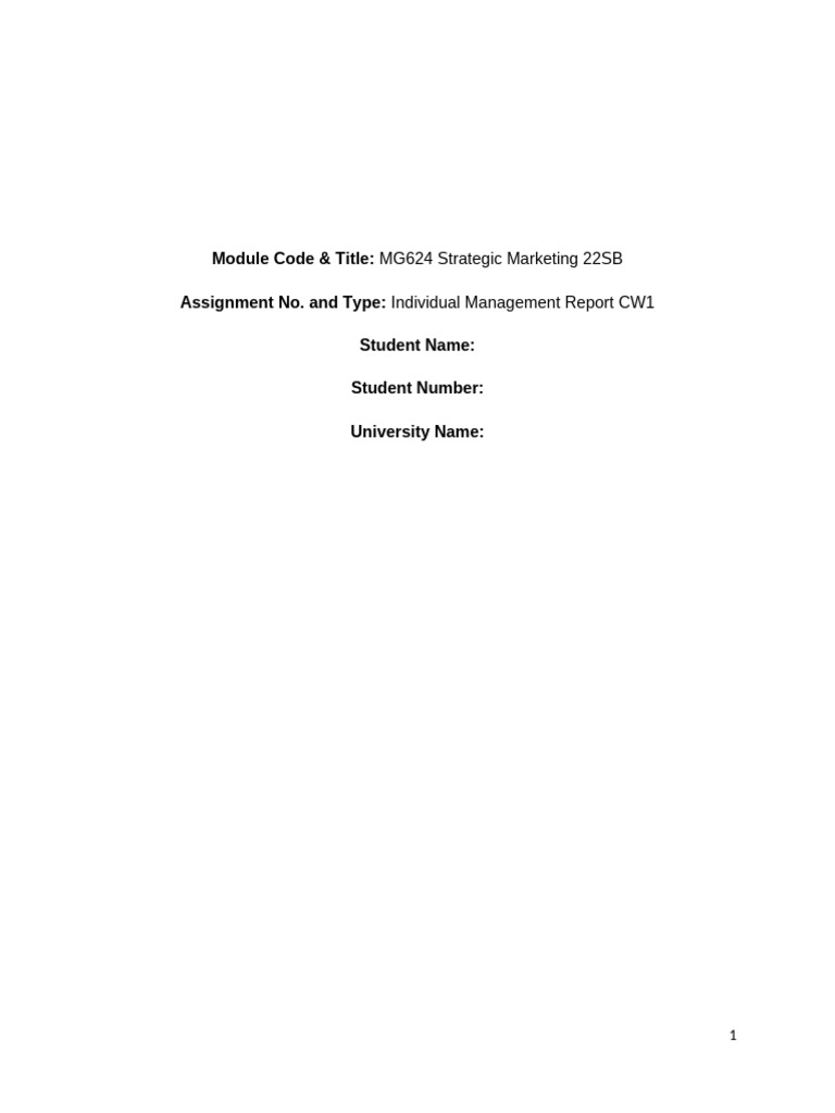 MG624 Strategic Marketing 22SB CW1 | PDF
