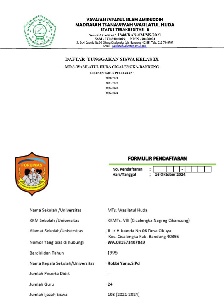 Ajuan Tunggakan Ijazah Mts WH 2021-2024 | PDF