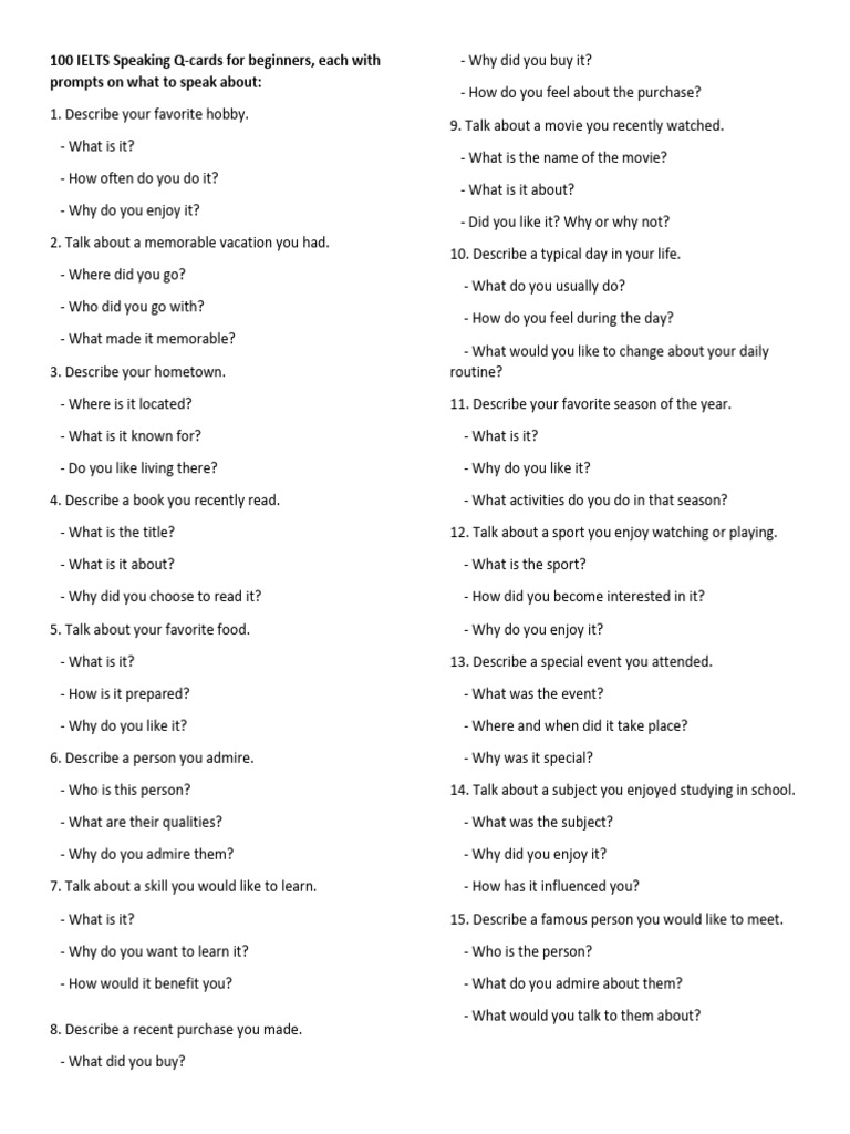 100 Easy Q Cards For Begginers | PDF