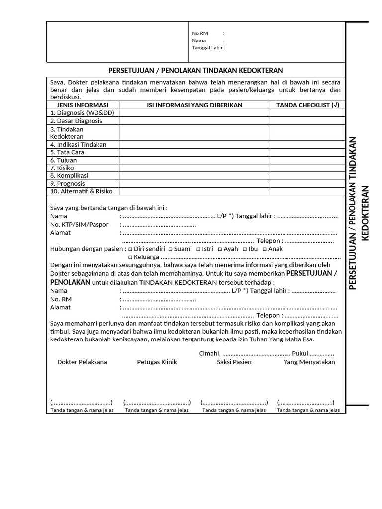 Form Persetujuan Tindakan | PDF
