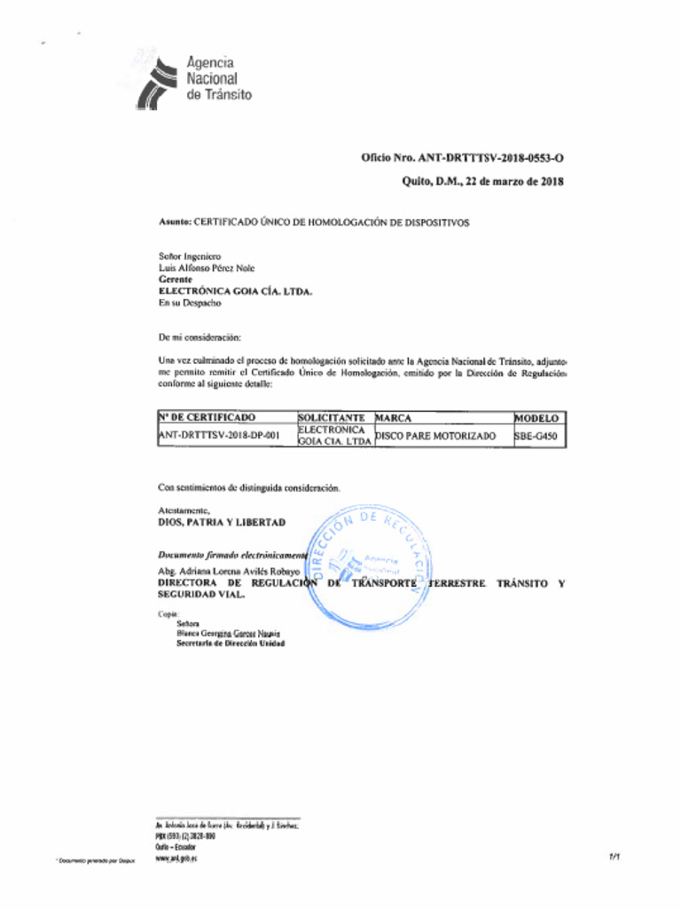 CERTIFICADO DISCO PARE MODELO SBE-450 | PDF