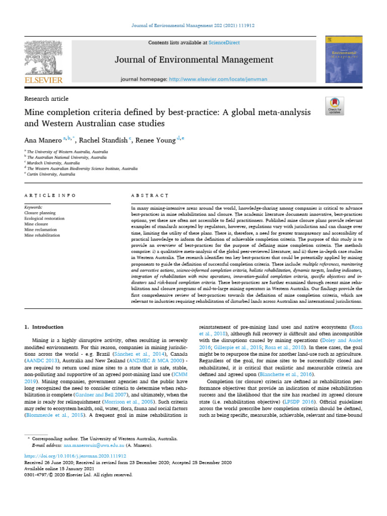 Mine completion criteria defined by best-practice_ A global meta-analysis and Western Australian ...