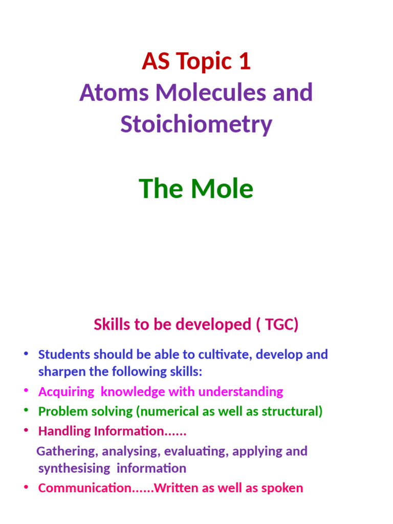 AS Topic 1 Introduction To Mole | PDF