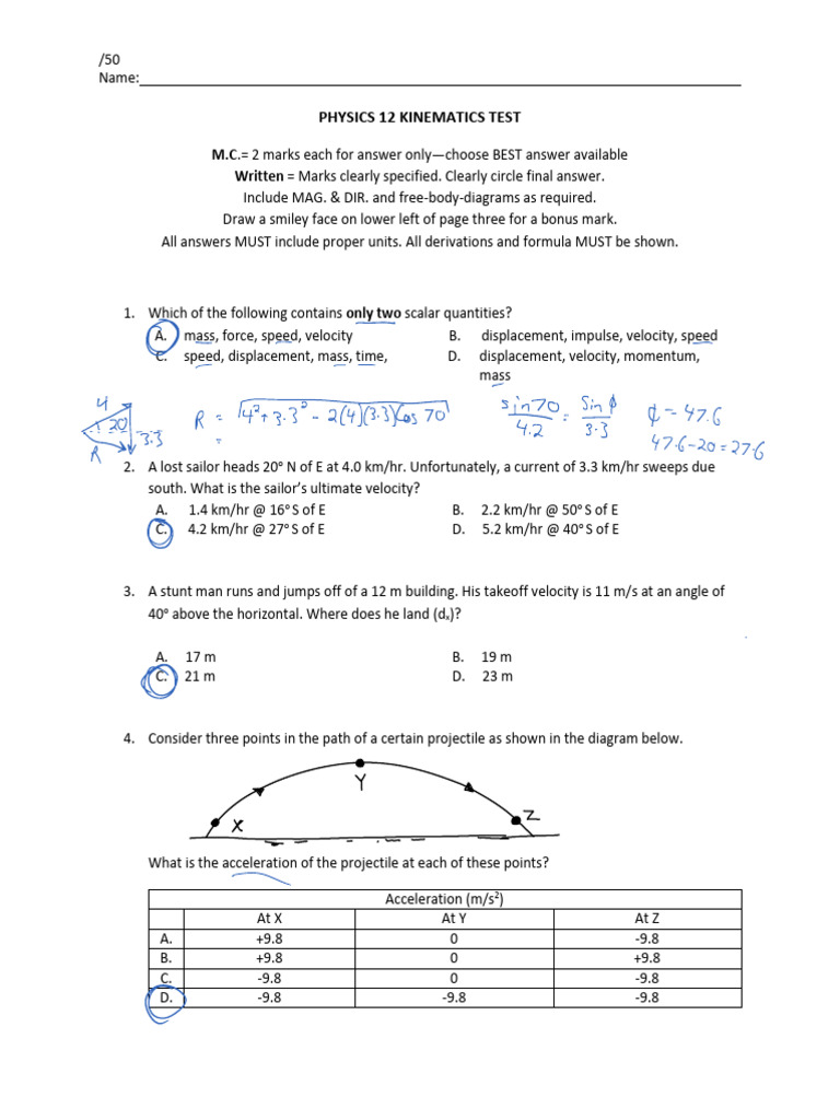 Kinematics Test 2015 Key | PDF | Science & Mathematics