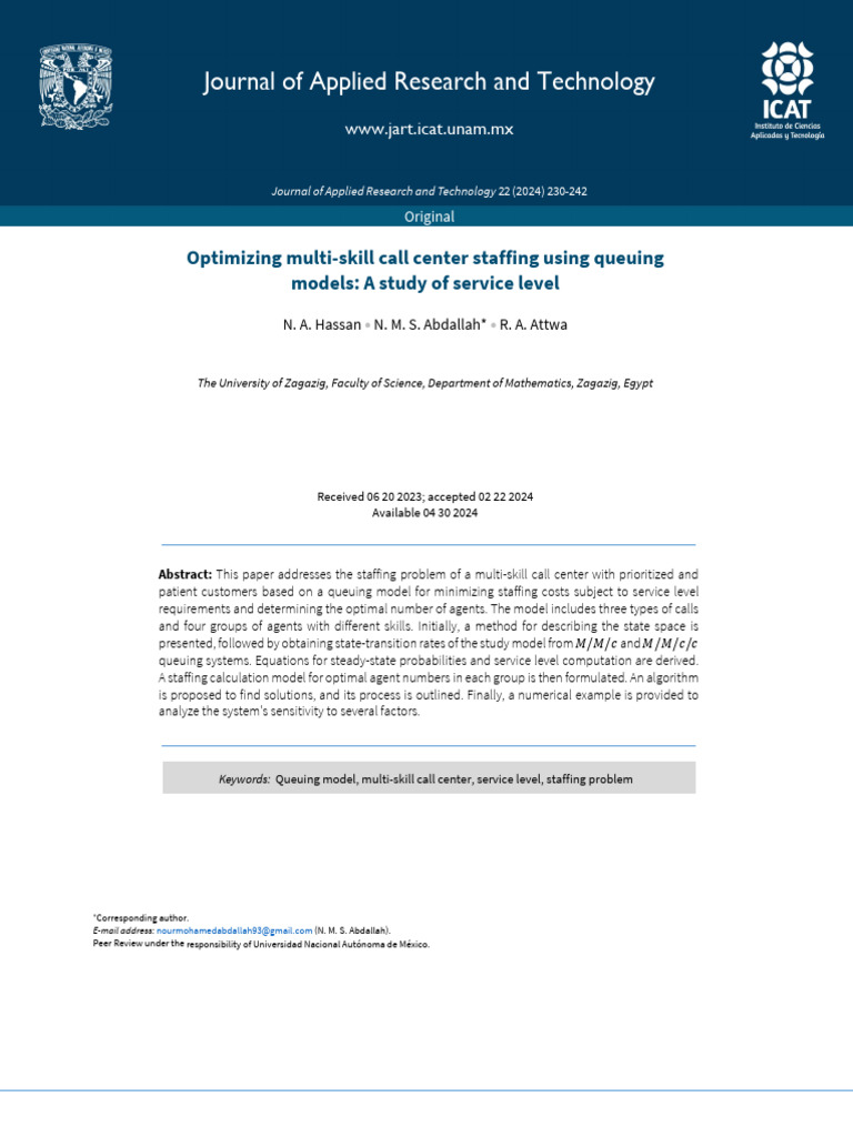 Optimizing Multi-Skill Call Center Staffing Using Queuing | PDF