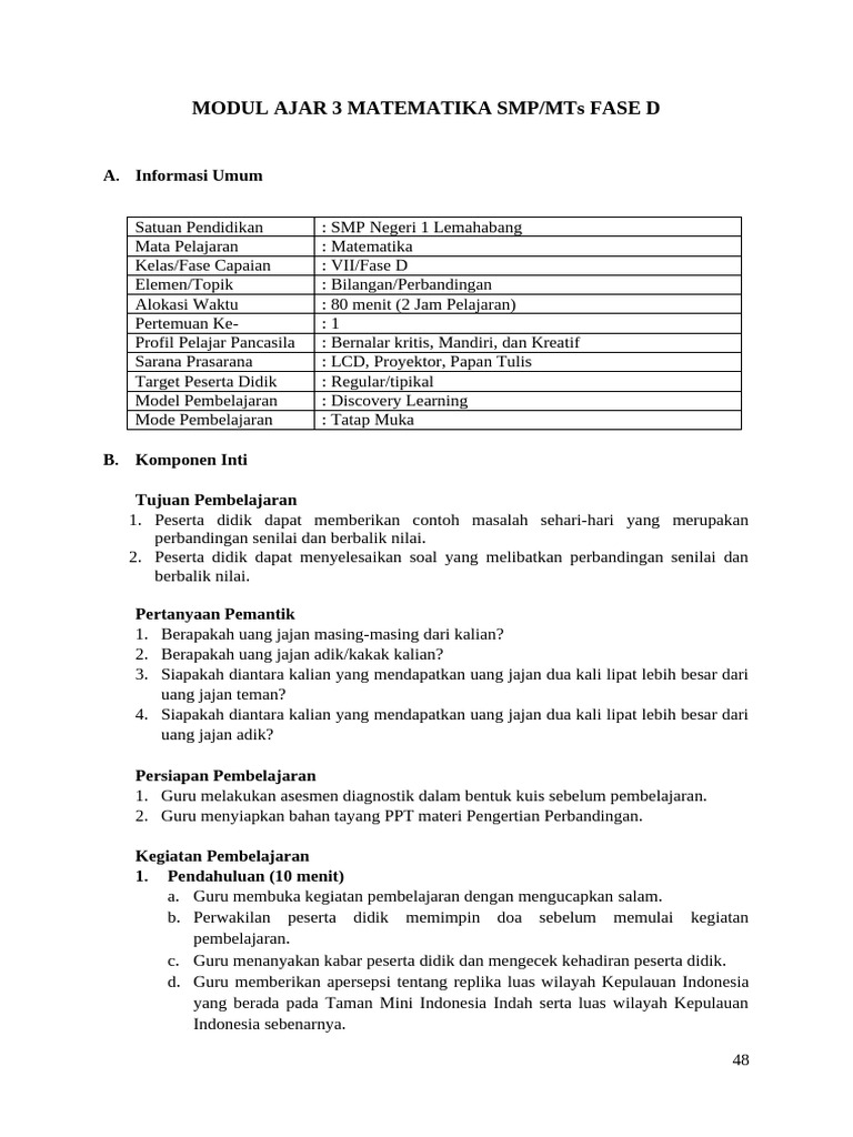 005 MODUL AJAR MATEMATIKA SMP KELAS VII BAB 3 - Revisi | PDF