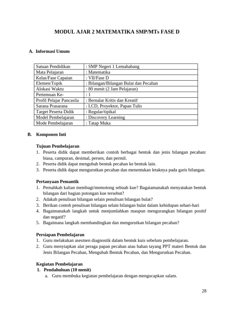 004 MODUL AJAR MATEMATIKA SMP KELAS VII BAB 2 - Revisi | PDF
