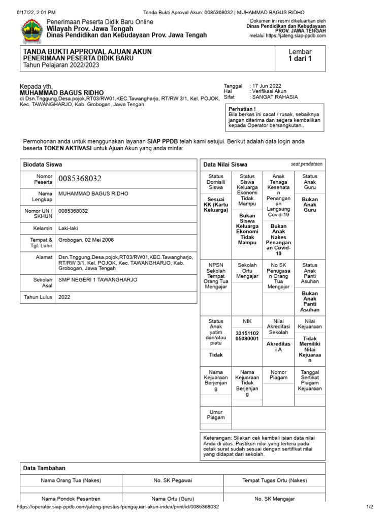 Tanda Bukti Aproval Akun - 0085368032 - Muhammad Bagus Ridho | PDF