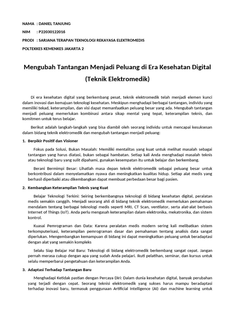 Mengubah Tantangan Menjadi Peluang Di Era Kesehatan Digital (Teknik Elektromedik) | PDF | Bisnis