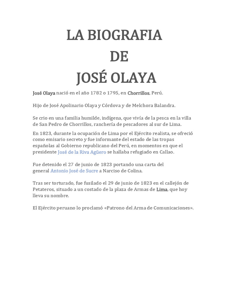 La Biografia de José Olaya | PDF