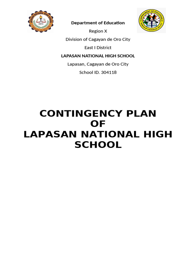 CONTINGENCY PLAN Lapasan NHS 2023 2024 | PDF
