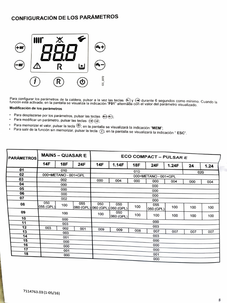Parametros Baxi Eco Compact y Main 5 | PDF