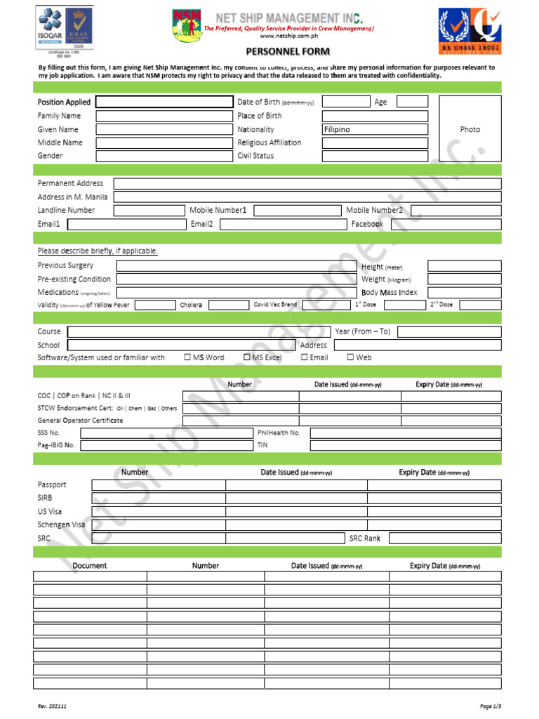 NSM Personnel Form | PDF