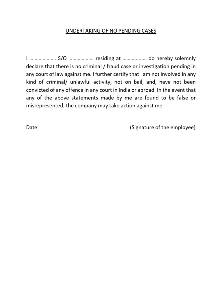 Undertaking of No Pending Cases | PDF