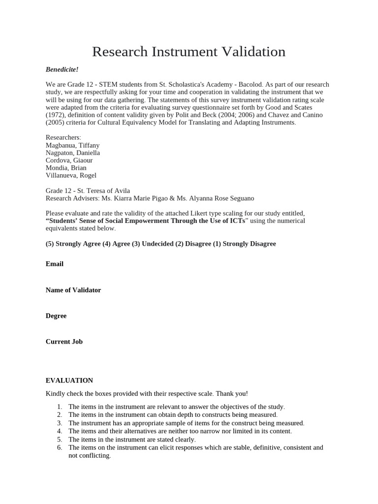 Research Instrument Validation Pdf