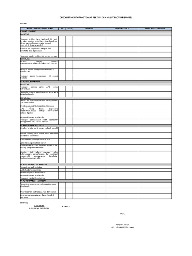 Checklist Monitoring Tenant 2 | PDF