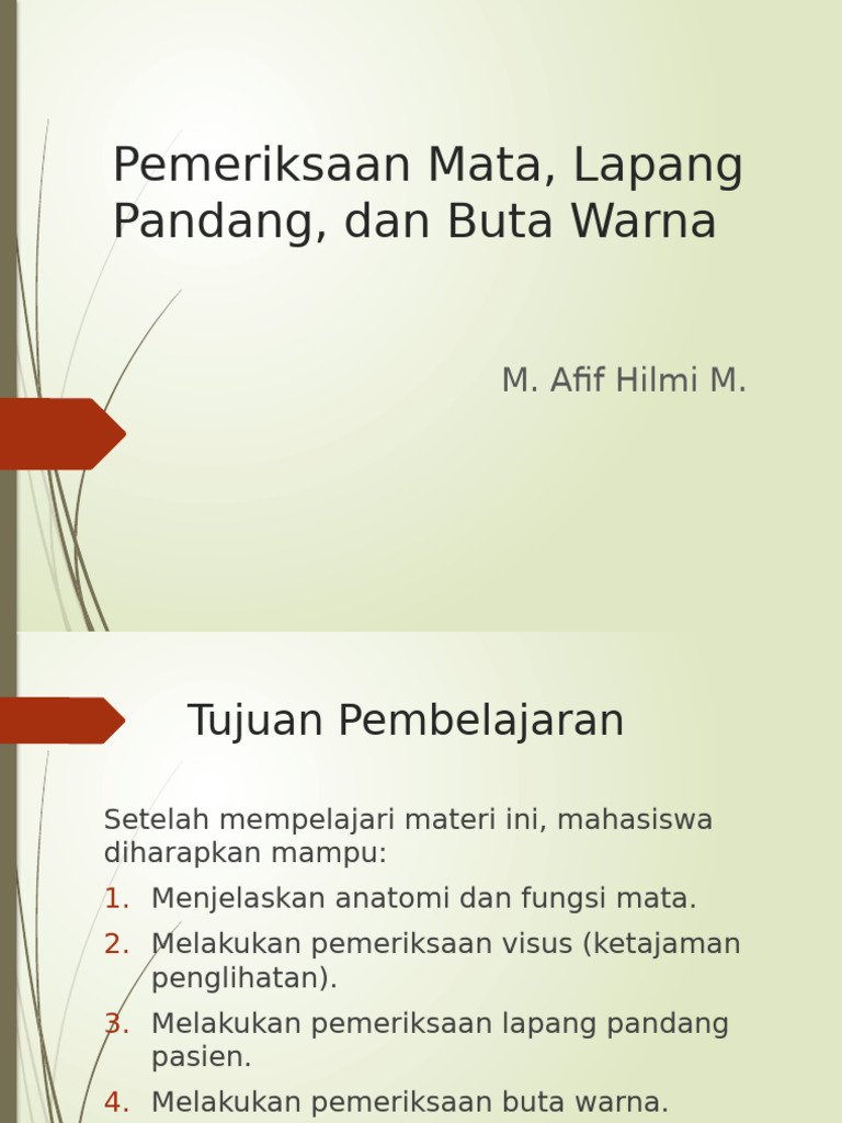 Pemeriksaan Mata, Lapang Pandang, Buta Warna | PDF
