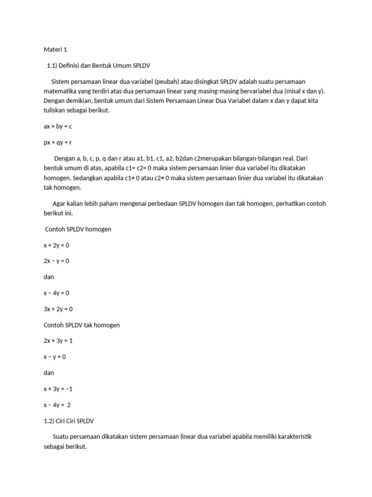Materi 1 - SPLDV | PDF