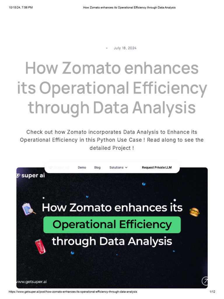 How Zomato enhances its Operational Efficiency through Data Analysis | PDF