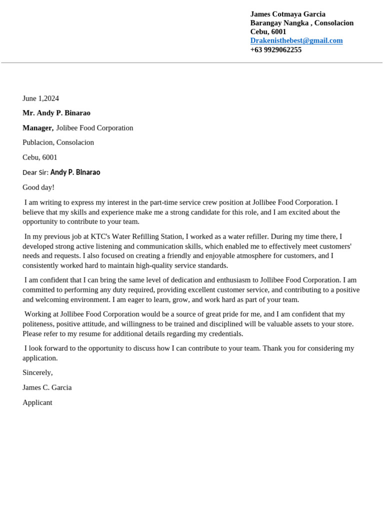 Application Letter | PDF