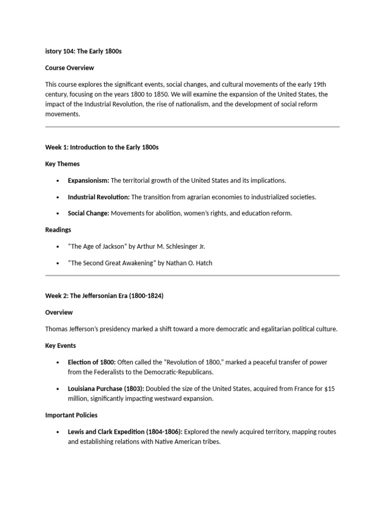 History 104 Early 1800s | PDF