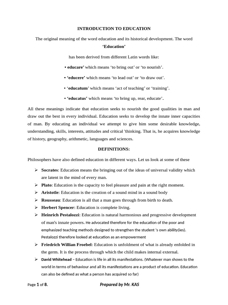 INTRODUCTION TO EDUCATION-KAS-1 | PDF