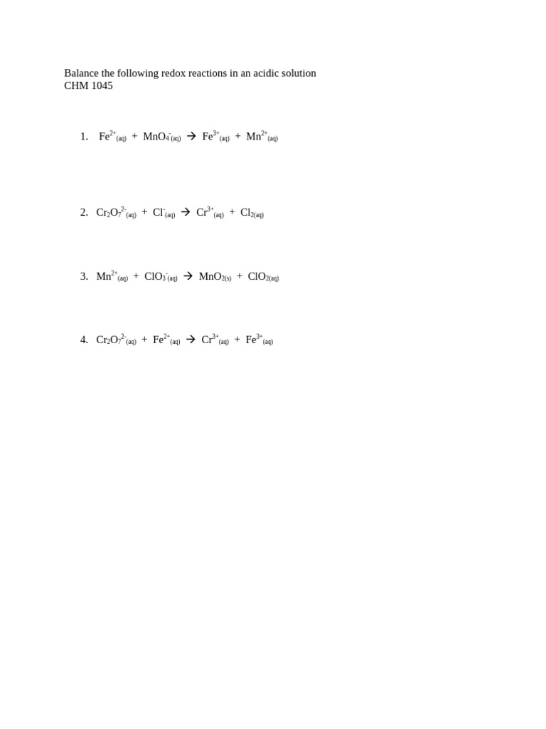 Redox Reactions Worksheet | PDF
