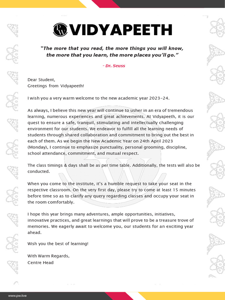 Student Welcome Letter | PDF