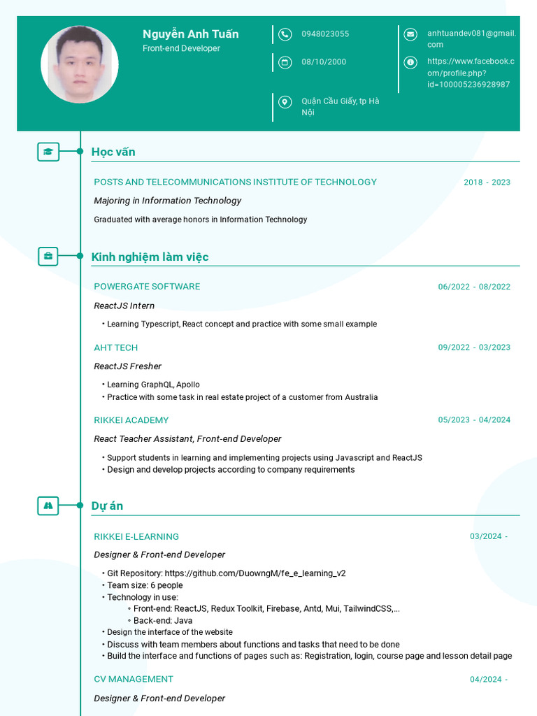 CV Nguyễn Anh Tuấn - Frontend - Developer | PDF