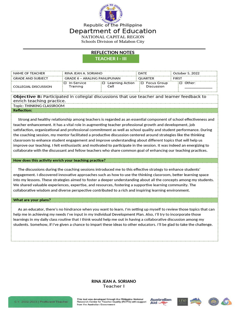 Objective 8 Reflection Notes | PDF