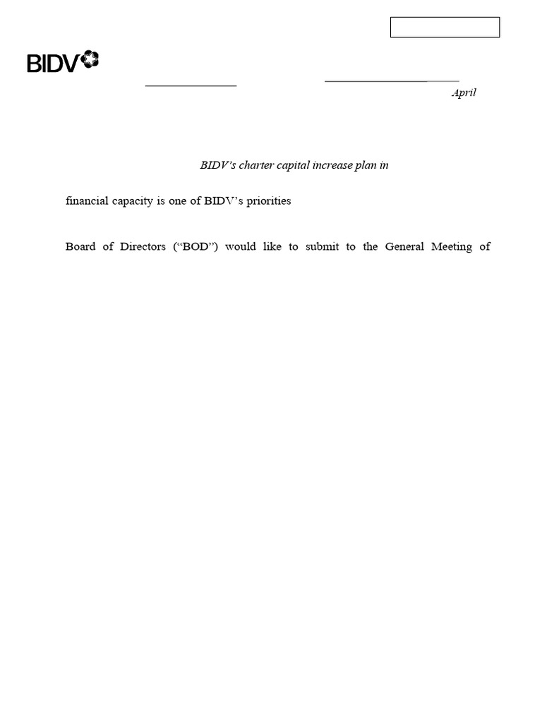 Regarding BIDV's Charter Capital Increase Plan in 2024 | PDF