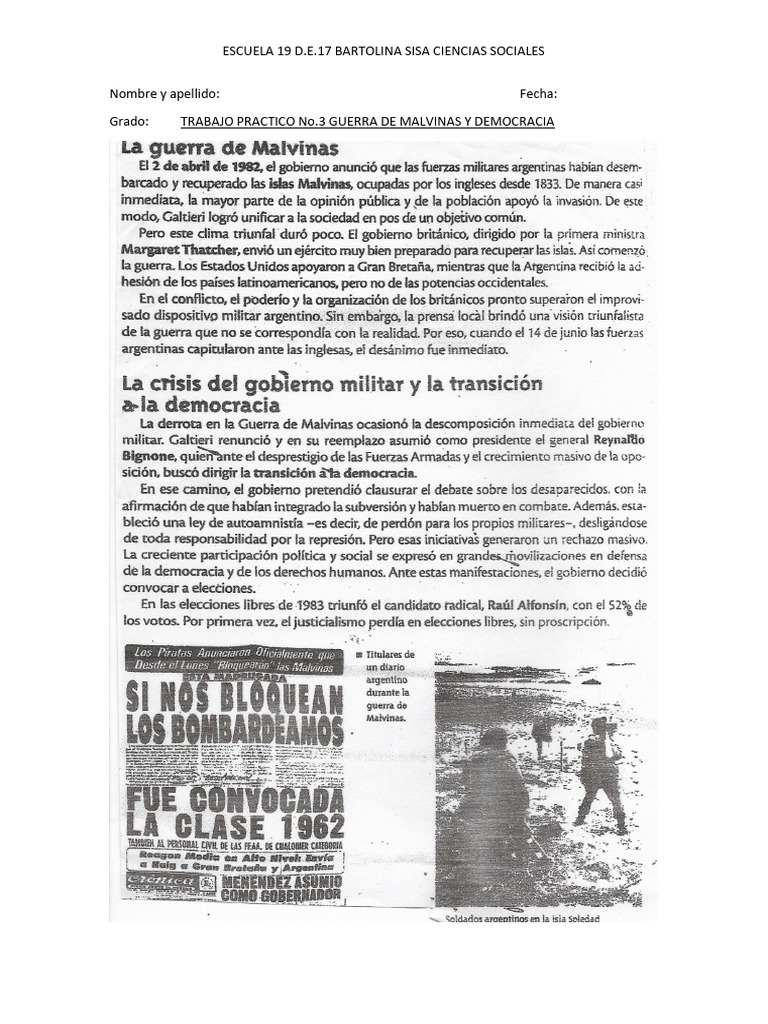 TP3 Sociales 2de Abril Malvinas | PDF