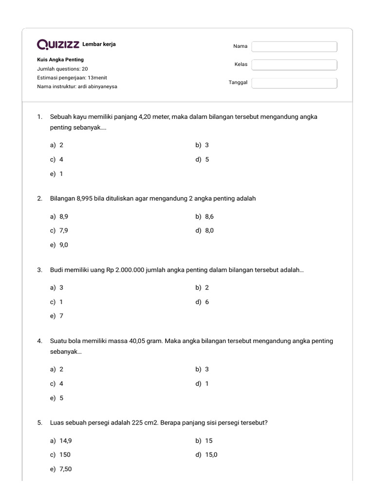 Kuis Angka Penting - Quizizz | PDF