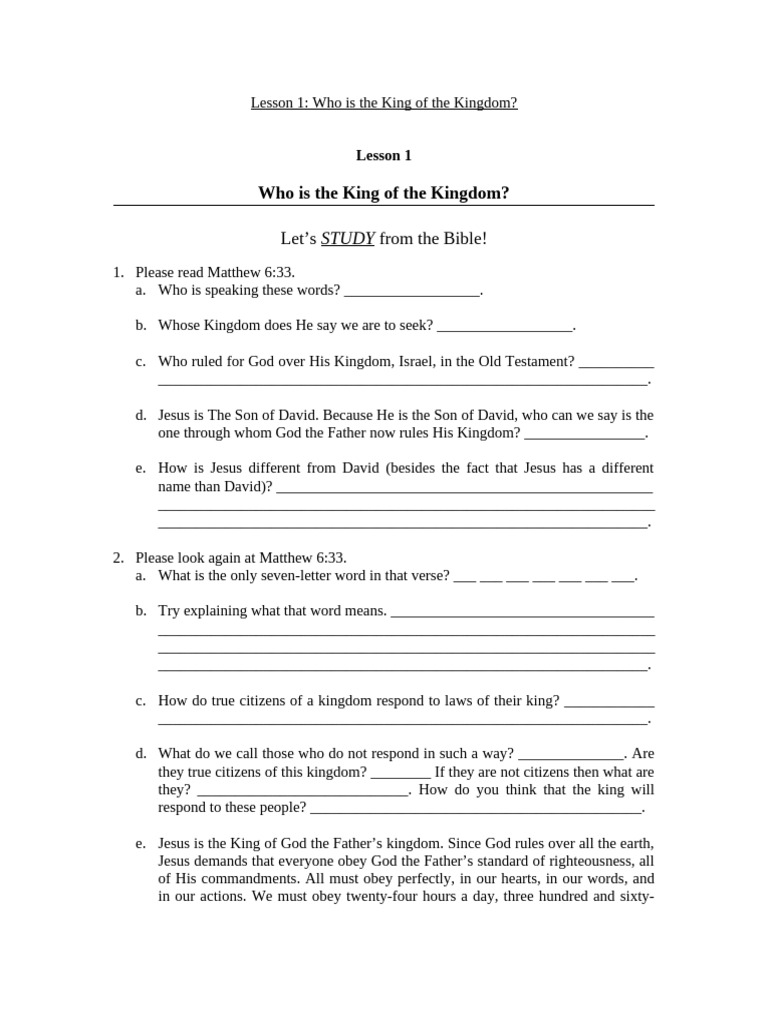 Kingdom Seekers Lesson 1 | PDF