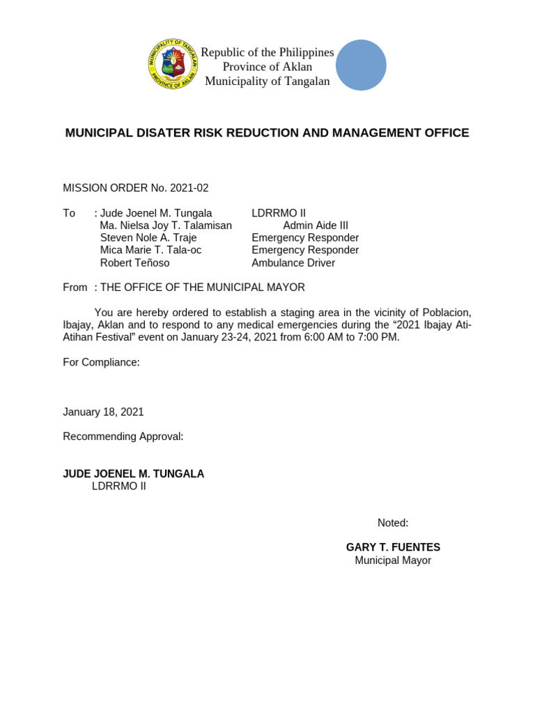 Mission Order 2022 01 | PDF