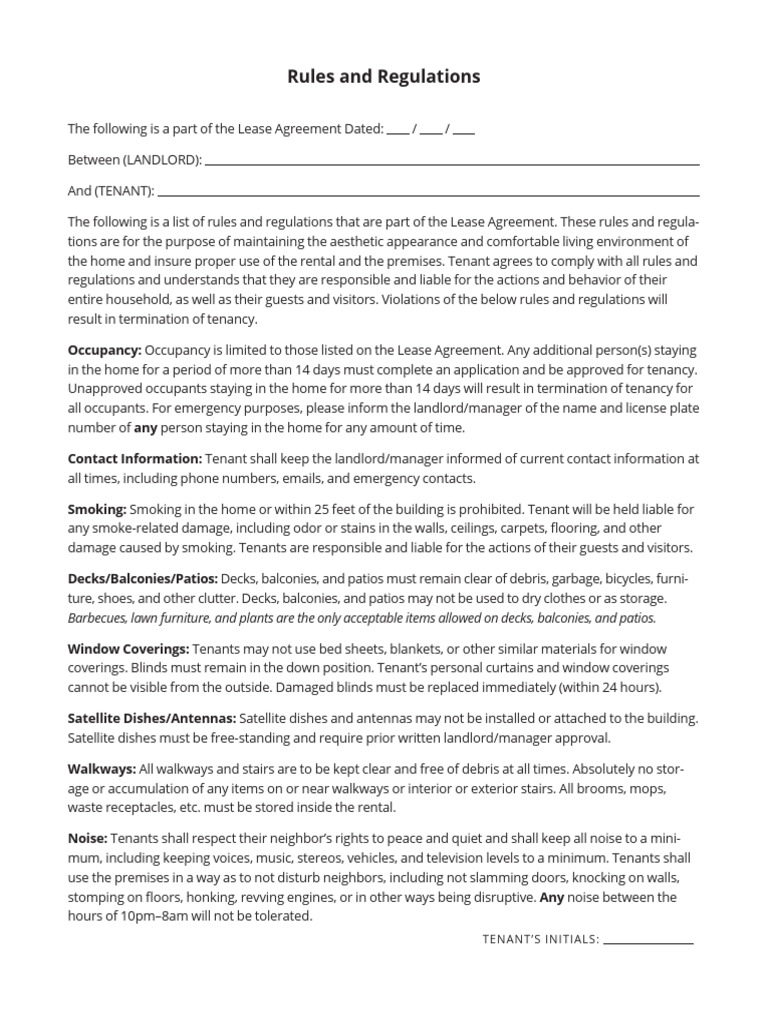 Lease Agreement Rules and Regulations | PDF | Home & Garden