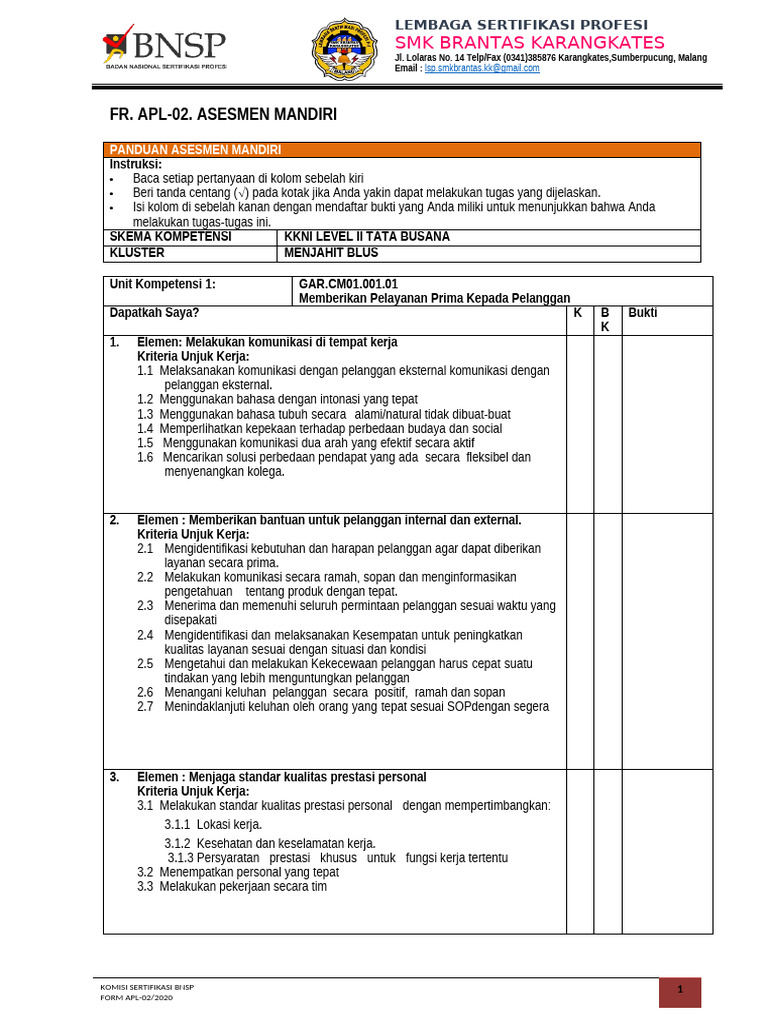 FR - Apl-02. Asesmen Mandiri | PDF