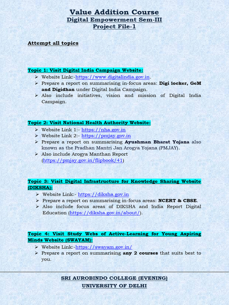 Digital Empowerment Sem-III VAC 2024-25 Project File 1 | PDF